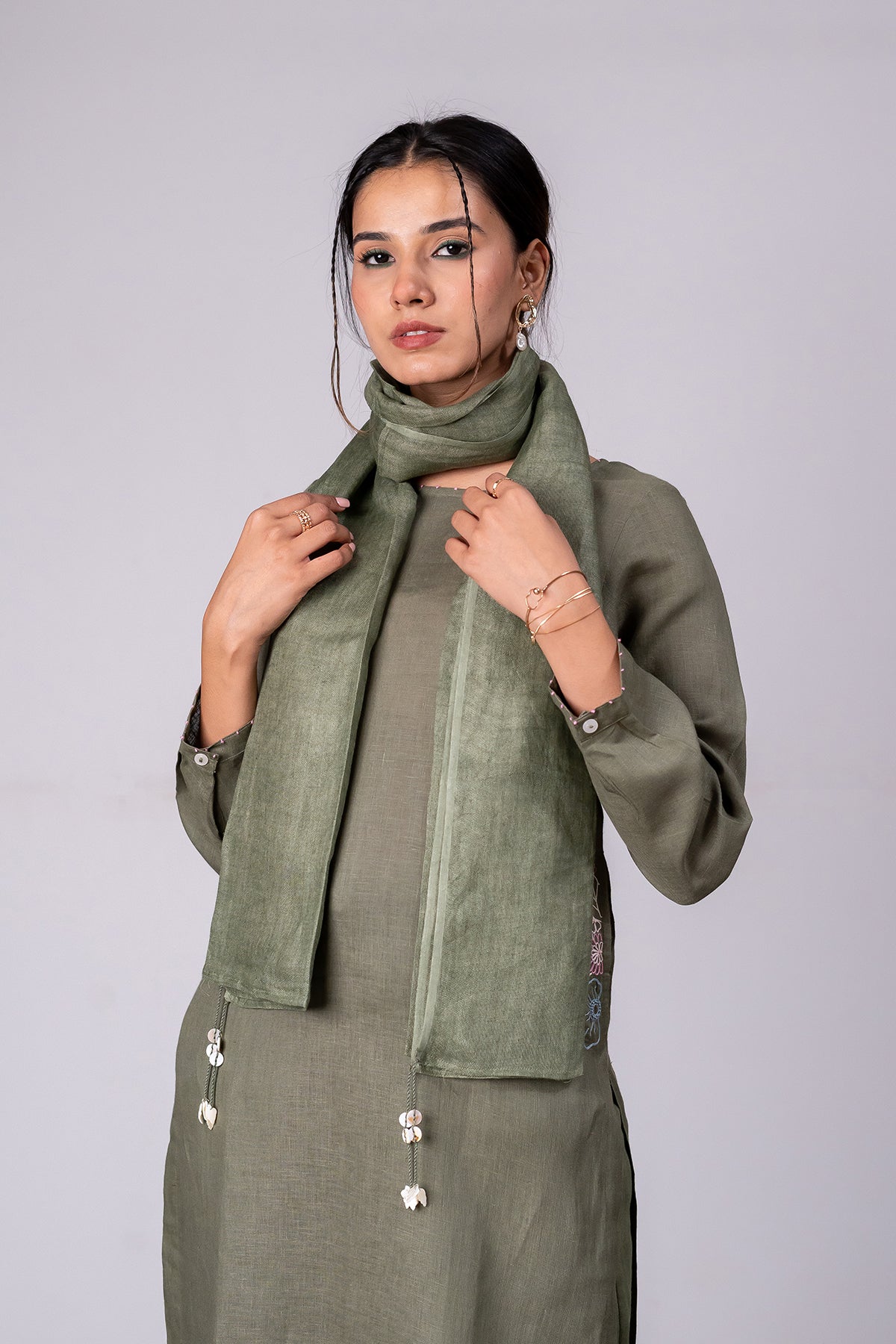 Linen Stole - Olive Green