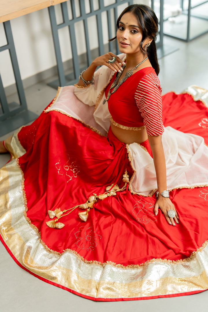 Mukaish Phool Chaniya- Red